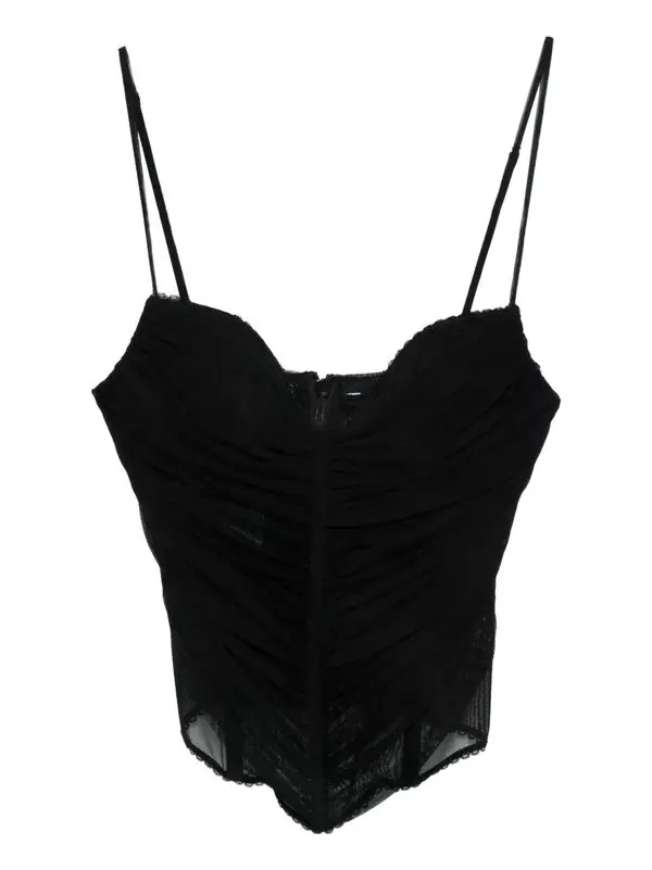 Blumarine Ruched Mesh Top - Black