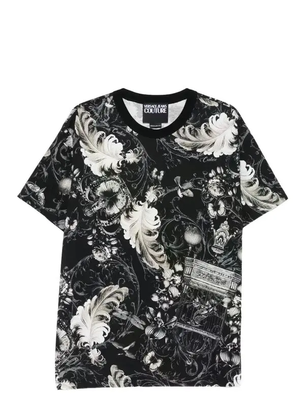 Versace Baroque-print Feather T-shirt - Black
