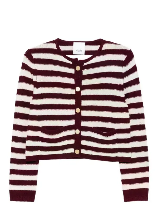 ALLUDE Striped Buttoned Cardigan - Neutrals