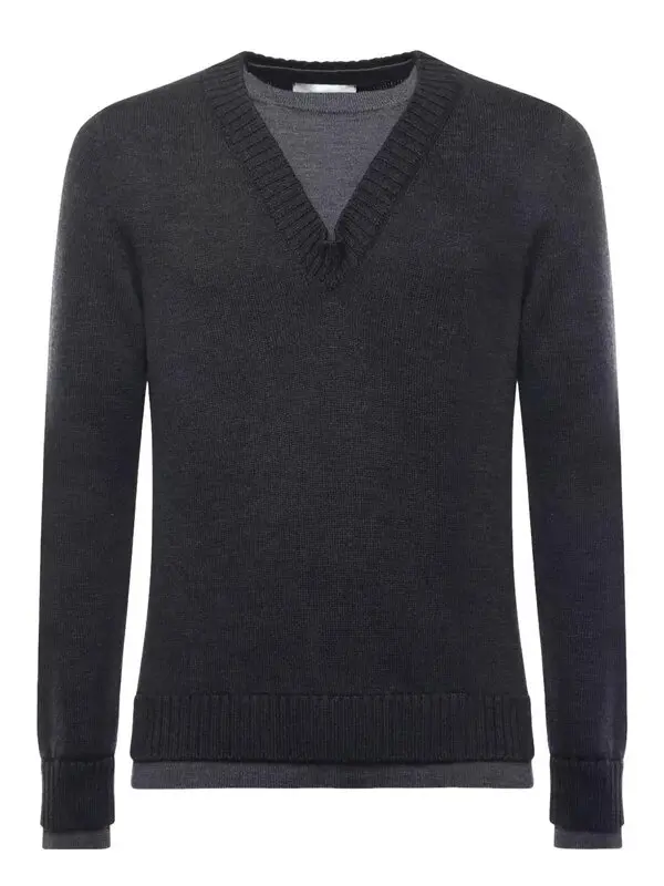 Alpha Studio V-neck Merino Wool Sweater - Black
