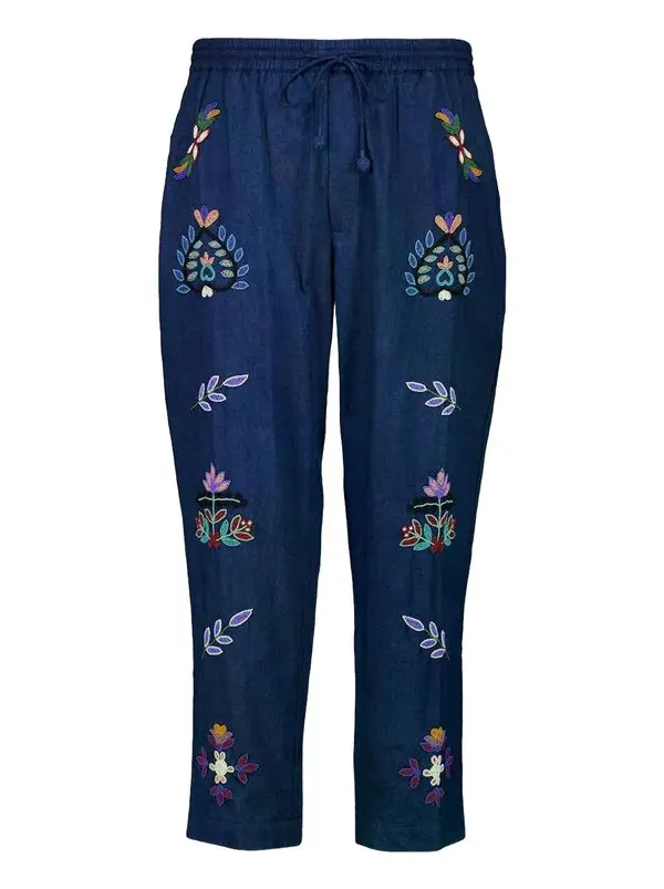 BAZISZT Beaded Floral Trousers - Blue