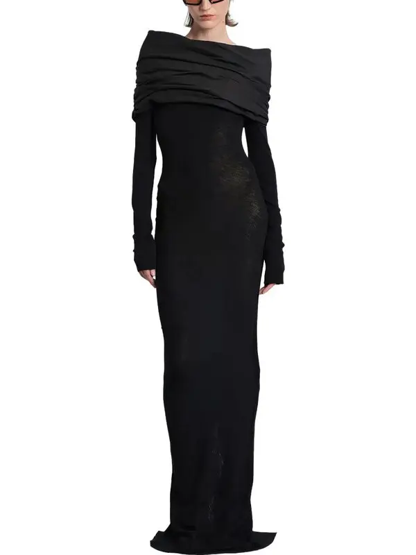 ENTIRE STUDIOS Draped-shoulder Maxi Dress - Black
