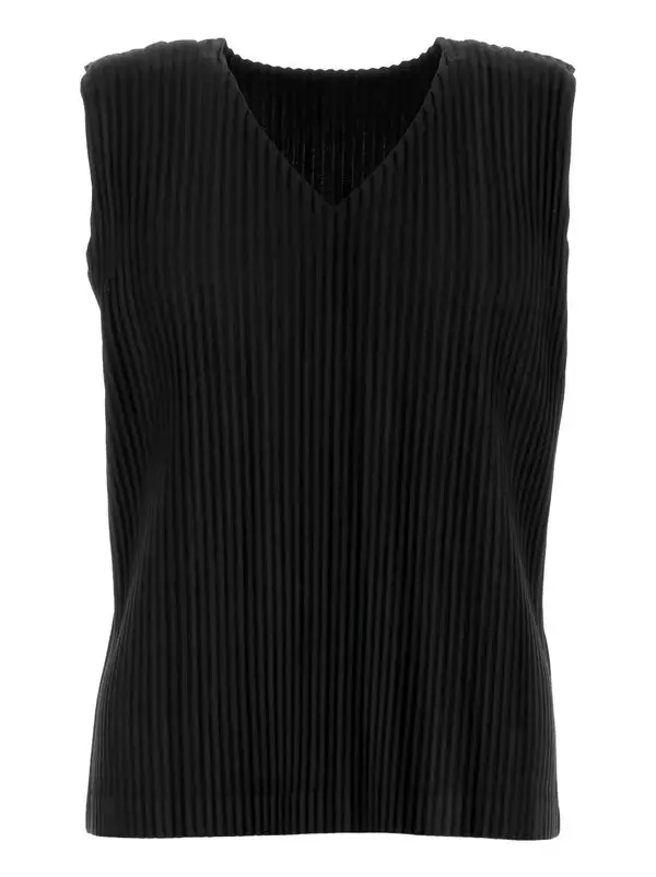 Issey Miyake Pleated V-neck Tank Top - Black