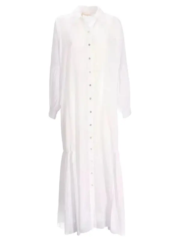 Devotion Button-front Tiered Maxi Shirt Dress - White