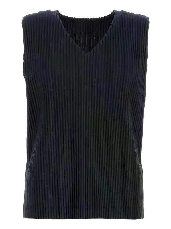 Issey Miyake Pleated V-neck Vest - Blue