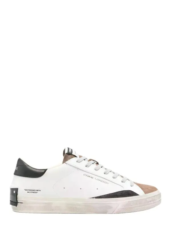 CRIME LONDON Distressed Leather-suede Sneakers - White