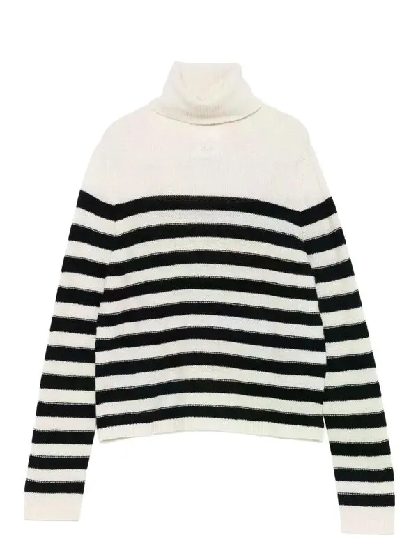 ALLUDE Striped Turtleneck Sweater - White