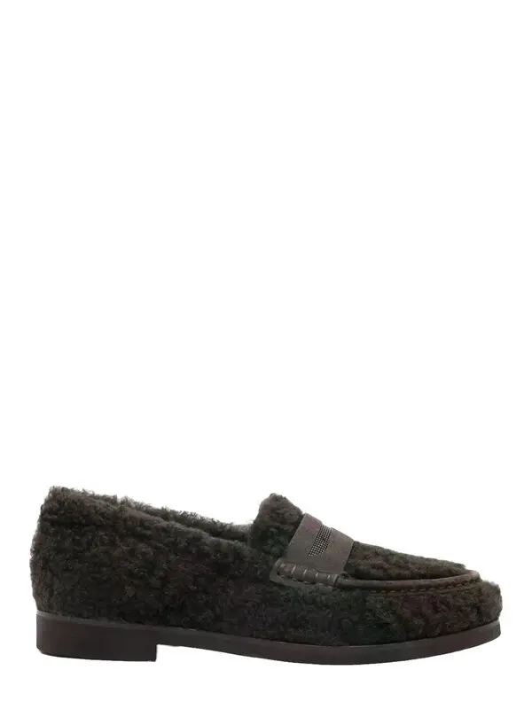 Brunello Cucinelli Shearling Penny Loafers - Brown