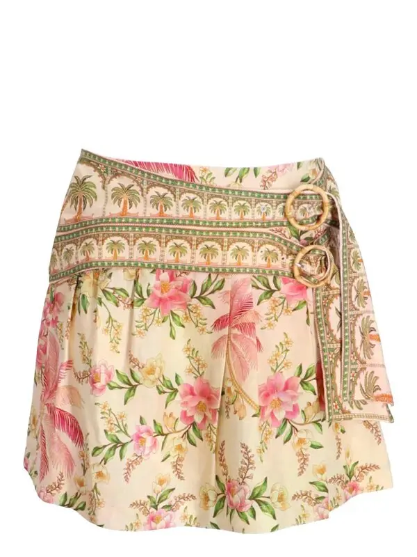 Farm Rio Pleated Floral-print Mini Skirt - Neutrals
