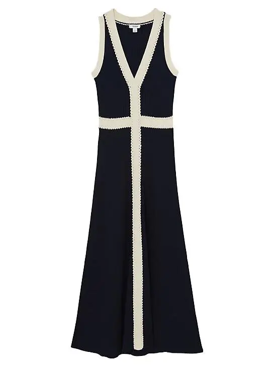 REISS Stretch-woven Midi Dress - Navy