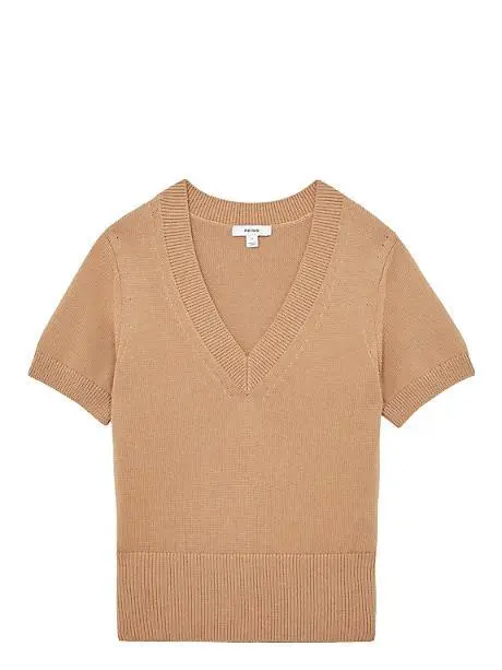 REISS Cotton And Wool-blend Knitted Top - Camel