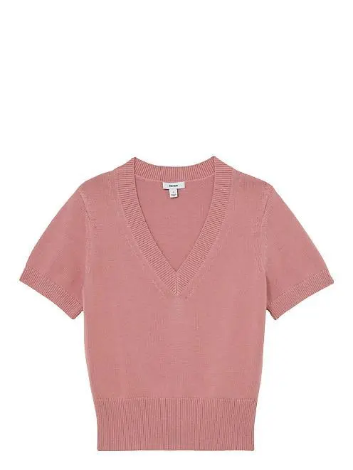 REISS Cotton And Wool-blend Knitted Top - Pink