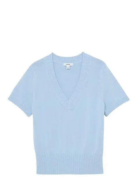 REISS V-neck Cotton And Wool-blend Knitted Top - Soft Blue