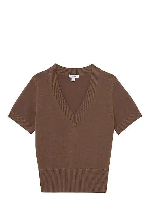 REISS V-neck Cotton And Wool-blend Knitted Top - Taupe Neutral
