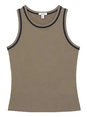 REISS Contrast-trim Stretch-cotton Vest - Khaki Green Navy