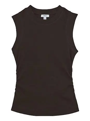 REISS Ruched Stretch-cotton Top - Chocolate