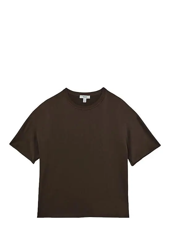 REISS Lena Short-sleeve Silk Top - Chocolate Brown
