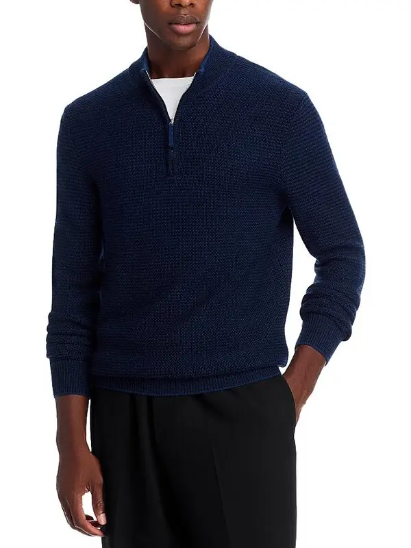 JACK VICTOR Birdseye Knit Quarter Zip Sweater - Blue