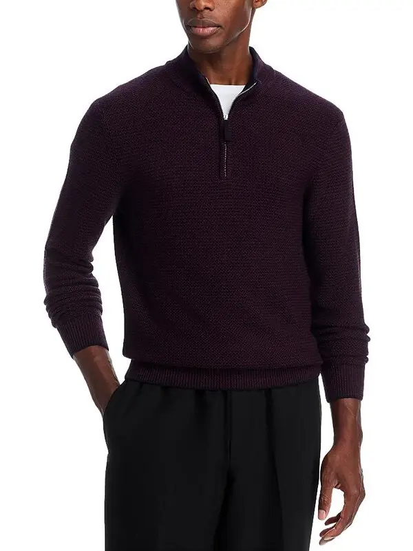 JACK VICTOR Birdseye Knit Quarter Zip Sweater - Wine