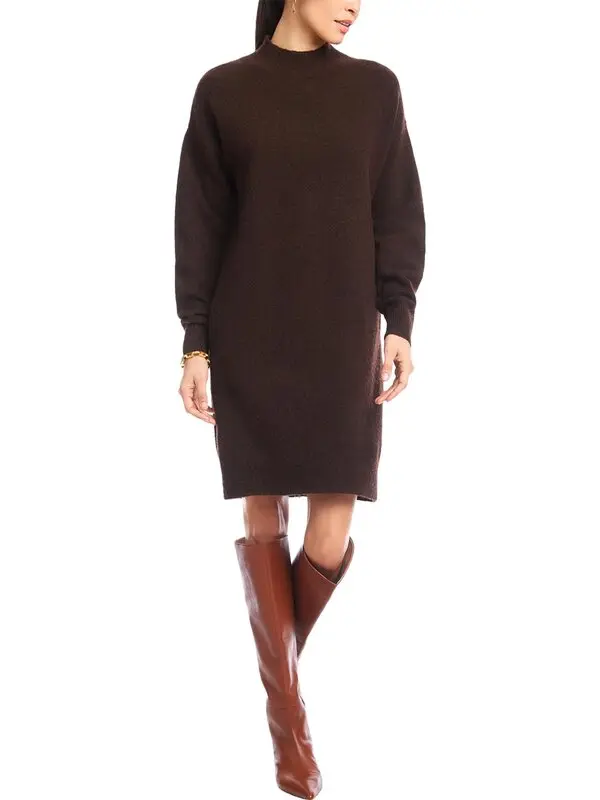 Karen Kane Mock Neck Sweater Dress - Chocolate