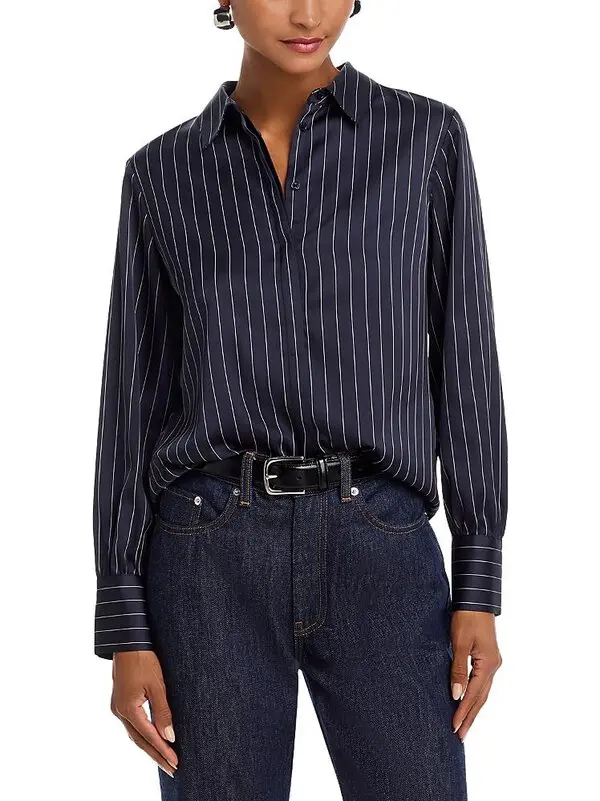 French Connection Satin Pinstripe Blouse - Black/porcelain Cream