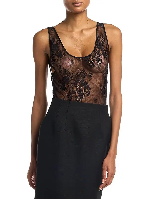Wardrobe.NYC Evening Lace Tank Bodysuit - Black
