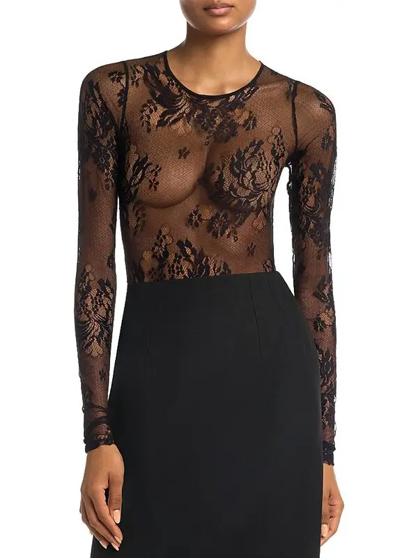 Wardrobe.NYC Evening Lace Bodysuit - Black