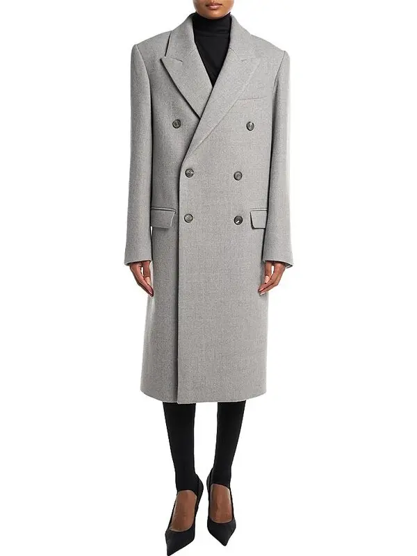 Wardrobe.NYC Classic Double Breasted Wool Coat - Grey Marl