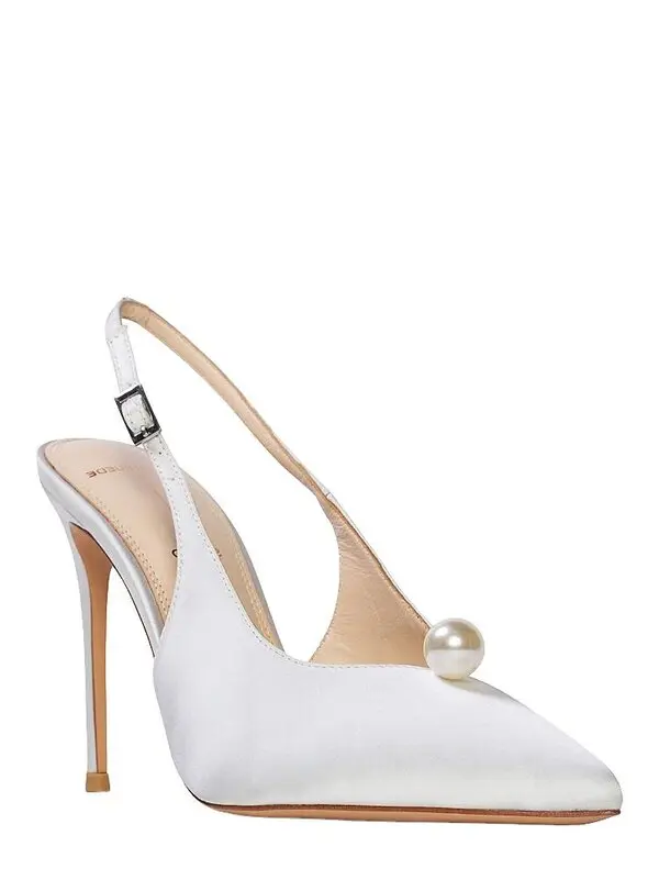 BLACK SUEDE STUDIO Embellished Pointed Pumps - White Satin