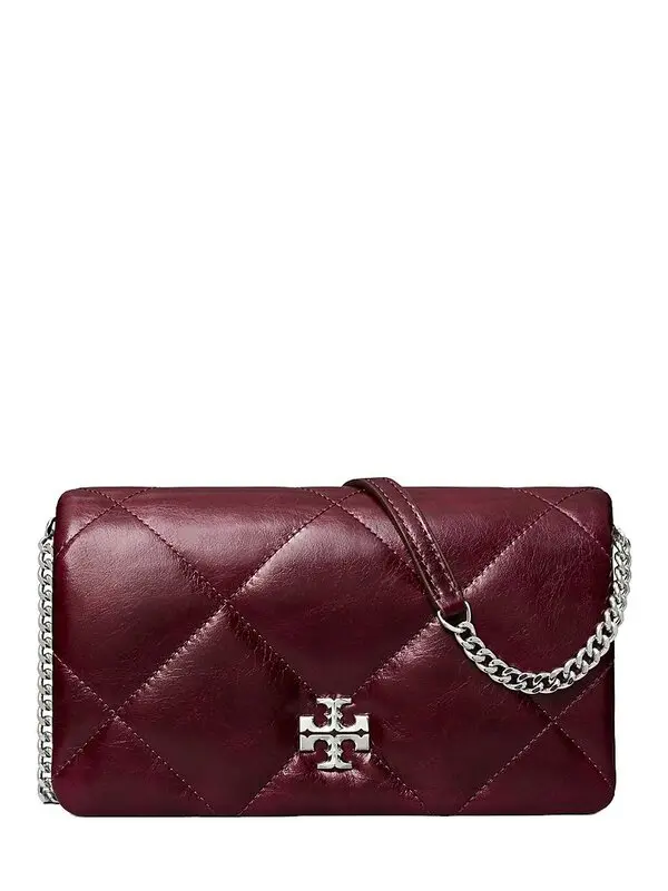Tory Burch Kira Diamond Quilted Wallet On Chain - Dark Carmine
