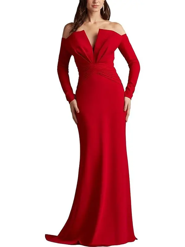Tadashi Shoji Leona V-pleat Gown - Red