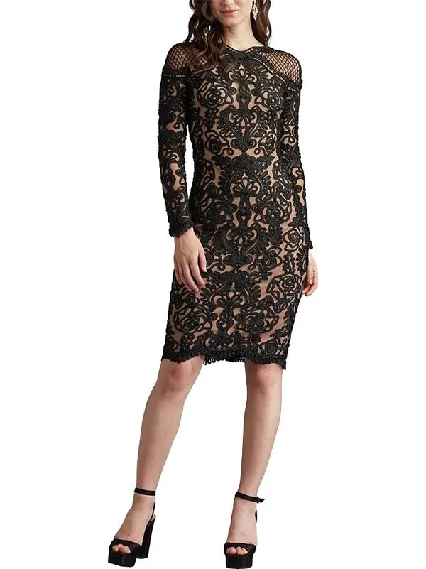 Tadashi Shoji Embroidered Illusion Dress - Black
