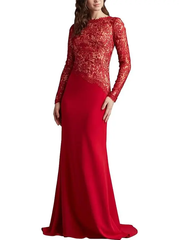 Tadashi Shoji Embroidered Crepe Gown - Red