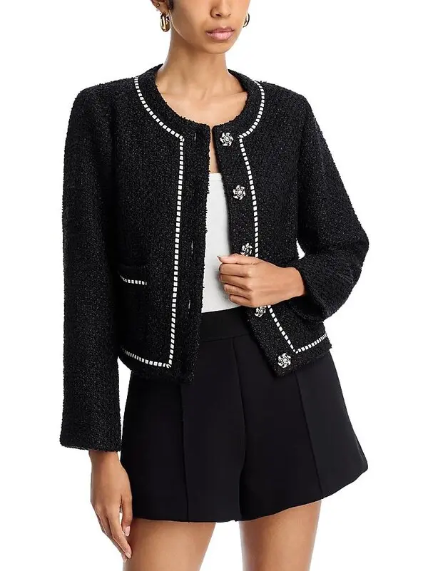 Aqua Contrast Stitch Tweed Jacket - Black/ivory
