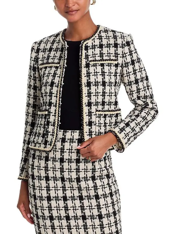 Aqua Houndstooth Tweed Jacket - Black/ivory