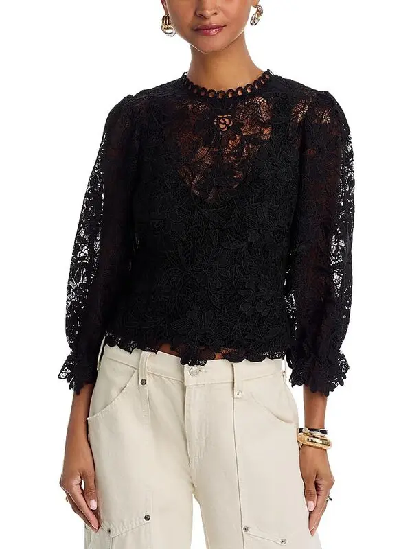 Aqua Puff Sleeve Lace Top - Black