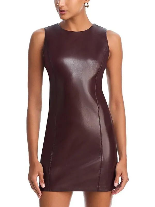 Alice + Olivia Lena Faux Leather Mini Dress - Dark Chocolate