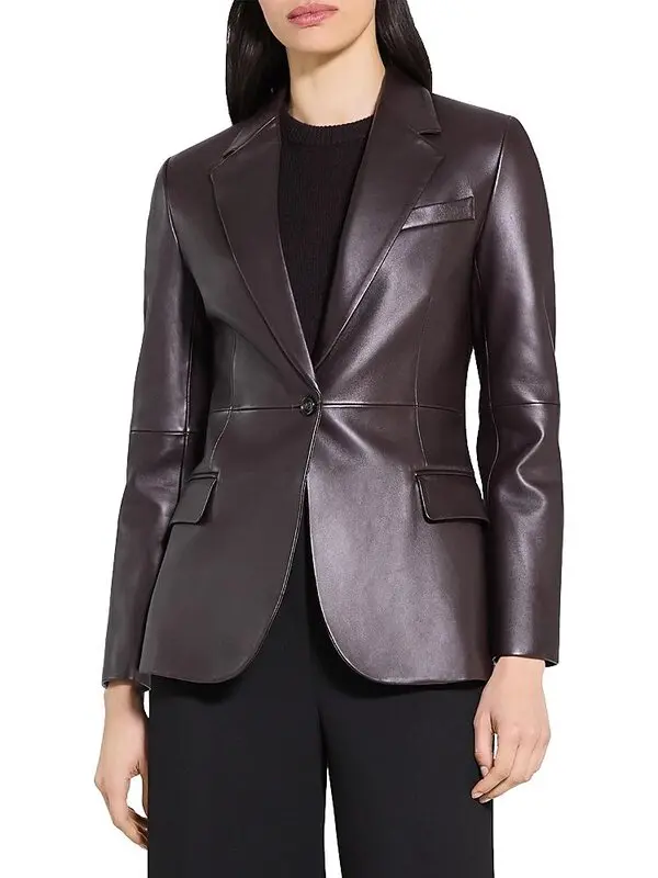 Theory Lynnia Leather Blazer - Cacao