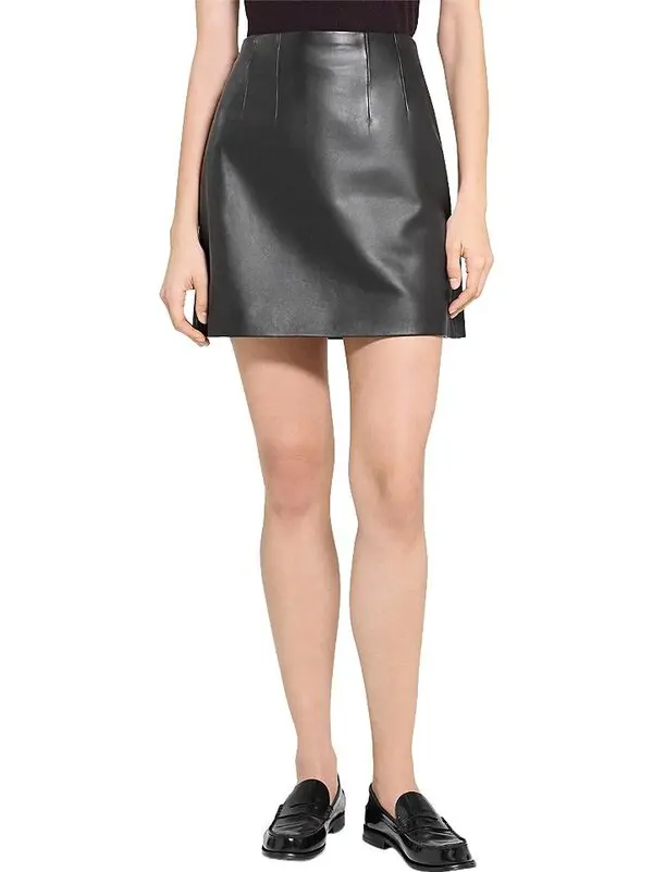 Theory High Waist Leather Mini Skirt - Black