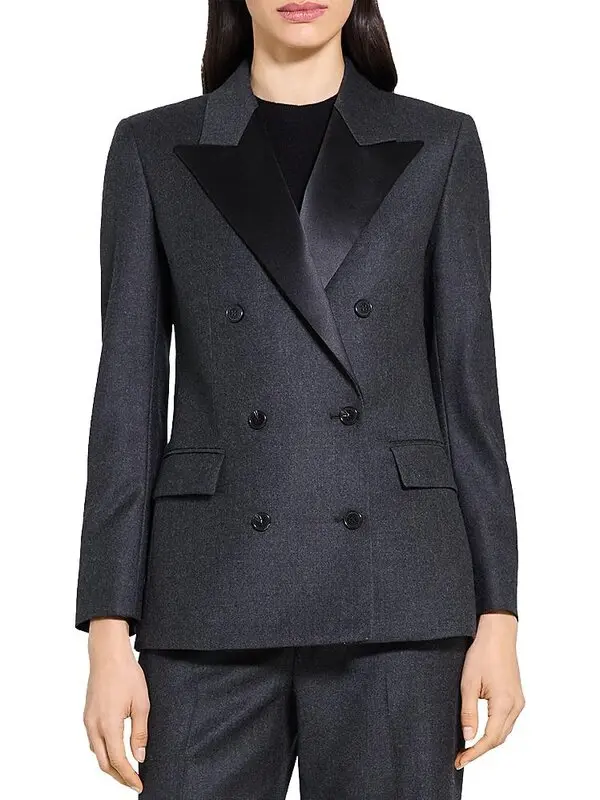 Theory Double Breasted Tuxedo Combo Jacket - New Charcoal Melange