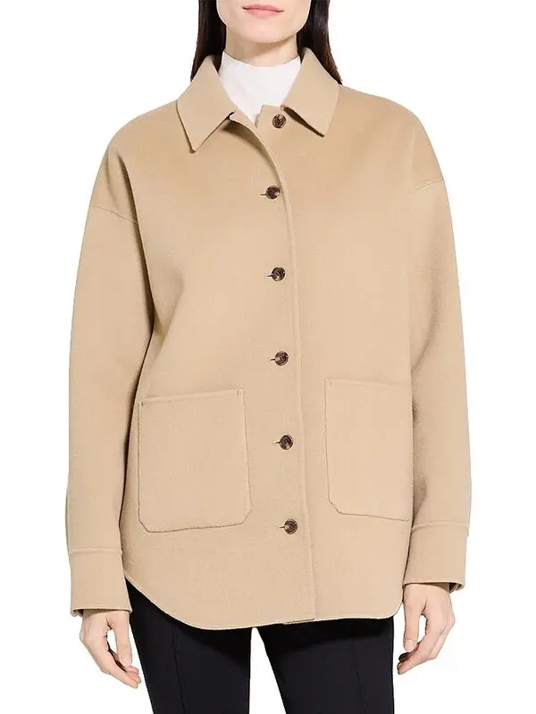 Theory Oversized Wool & Cashmere Shirt Jacket - New Camel