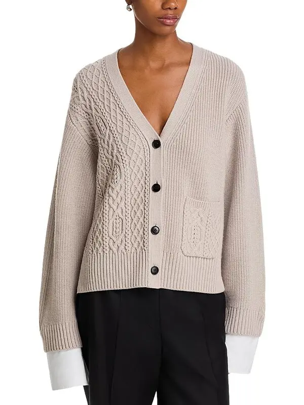 3.1 Phillip Lim Cable Knit V-neck Boyfriend Cardigan - Oyster