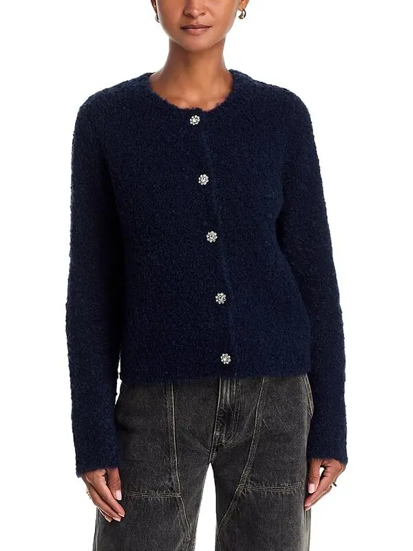 Aqua Boucle Knit Cardigan - Navy