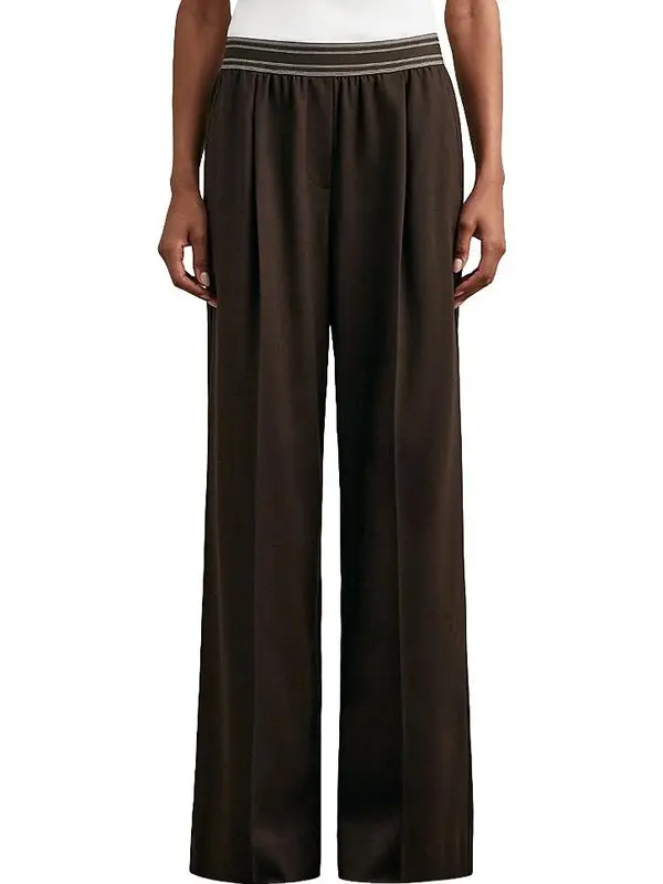 REISS Petites Camelia Wide Leg Pants - Chocolate