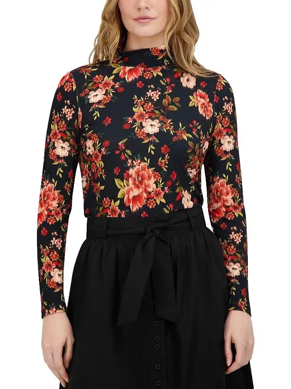 POINT Printed Mock Neck Top - Blurred Floral