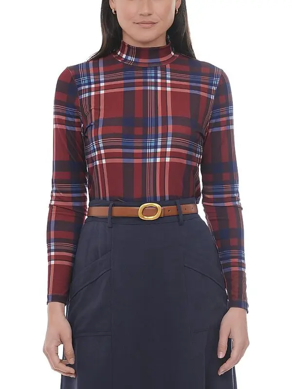 POINT Printed Mock Neck Top - Classic Plaid