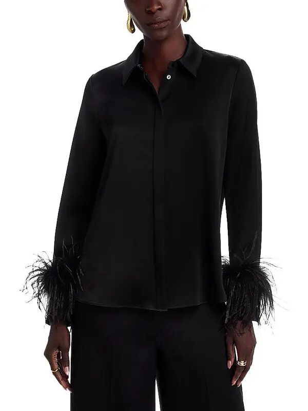 UNGARO Luna Satin Back Crepe Blouse - Black