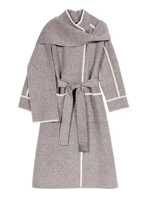 Maje Long Double Faced Coat - White Grey