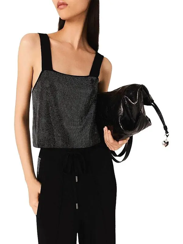 Maje Strappy Diamant Knit Top - Black