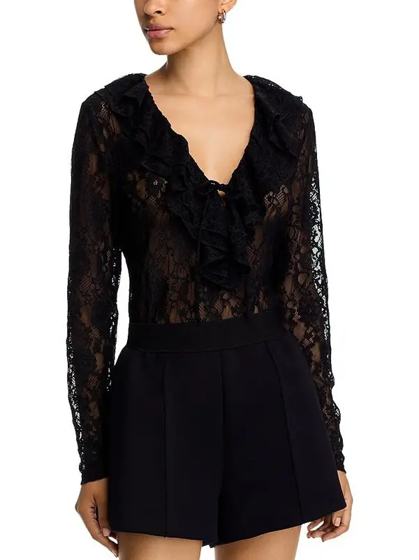 Steve Madden Elvie Ruffle Front Lace Top - Black